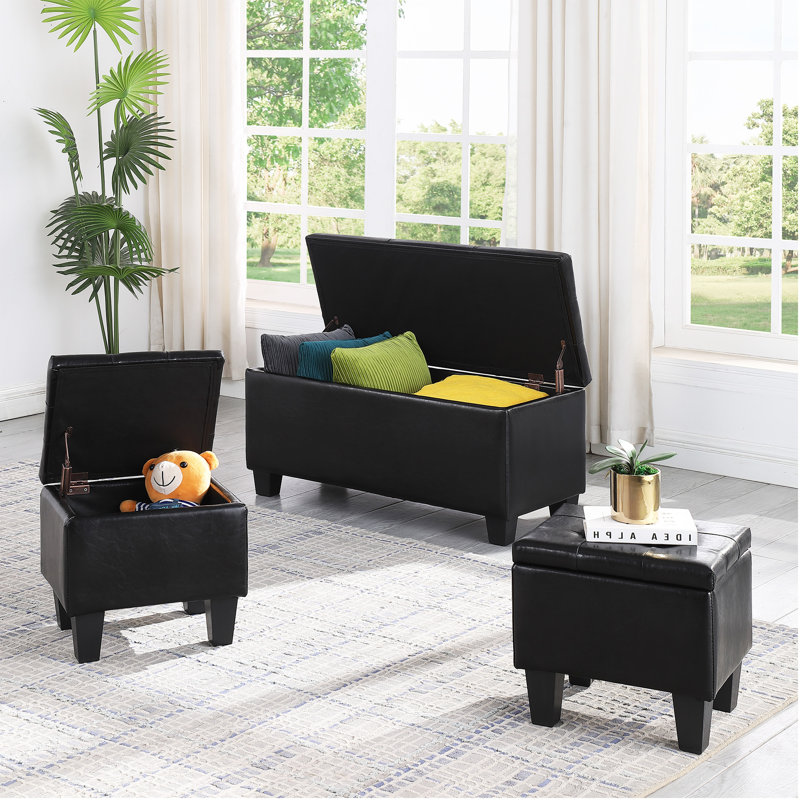 Latitude Run Marleisha 3 Pieces Vegan Leather Storage Ottoman Wayfair